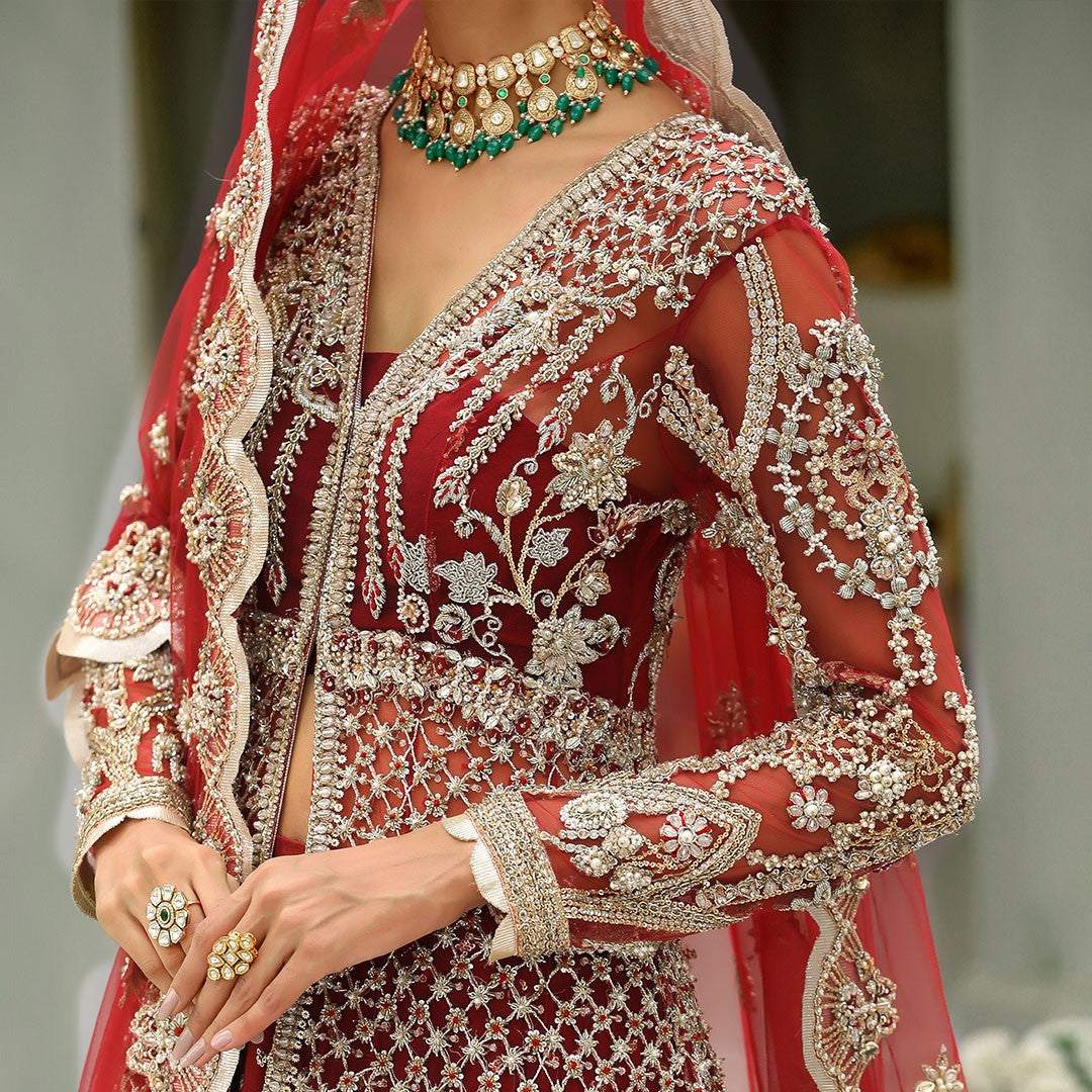 Pakistani Wedding Dresses Red Front Open Gown Lehenga